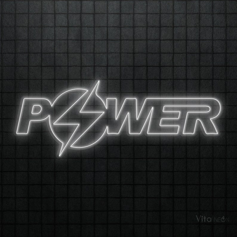 POWER Neon Sign – Lightning Bolt LED Wall Art for Home, Office, or Gym ...
