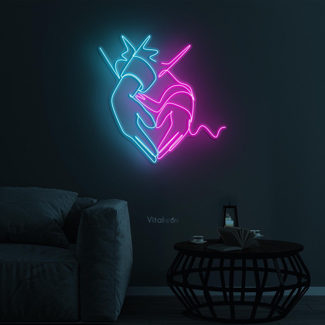 Holding Hands Heart Neon Sign, Holding Hands Heart LED Light, Romantic ...
