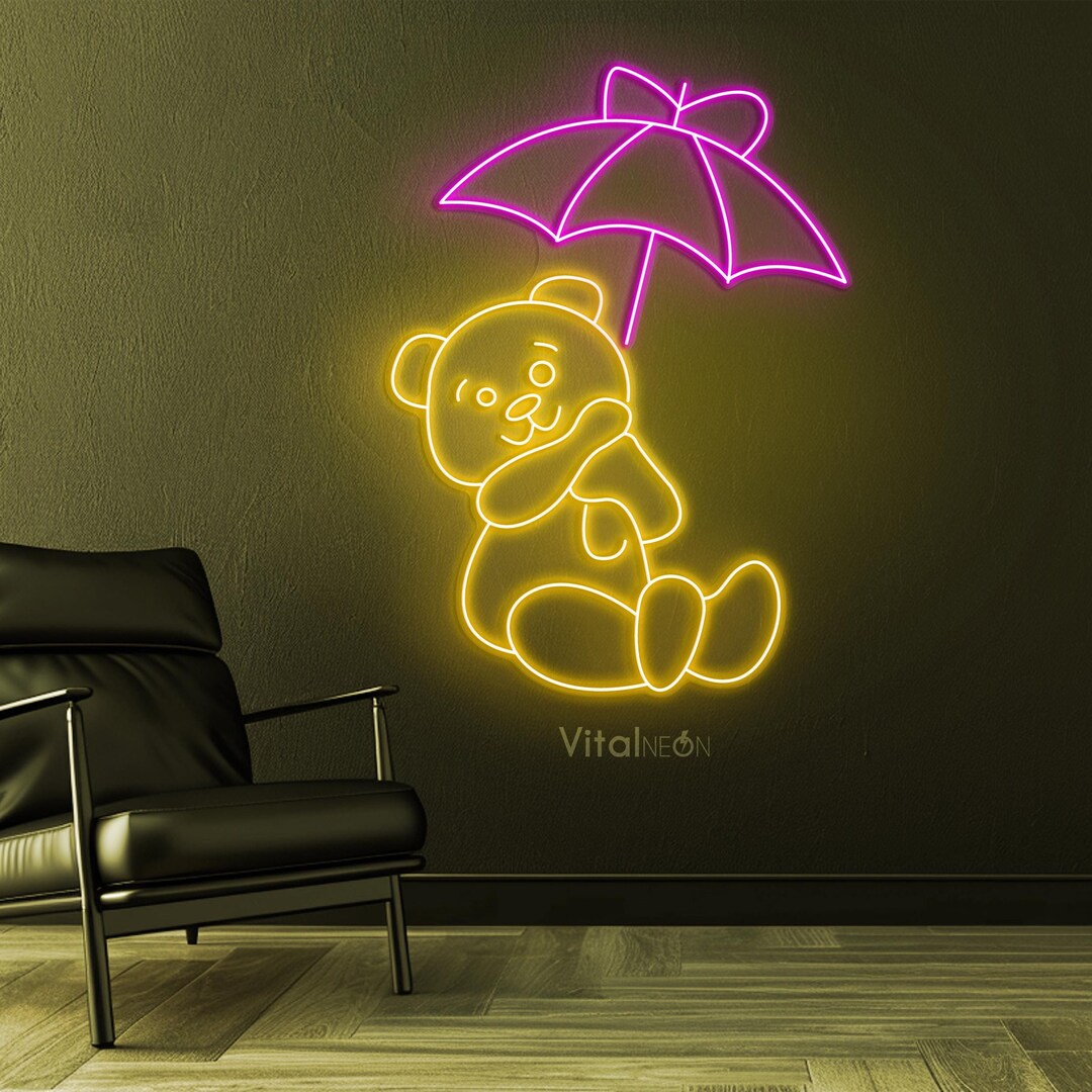 Bear Holding Umbrella Neon Sign, Bear Holding Umbrella LED Light, Bear ...