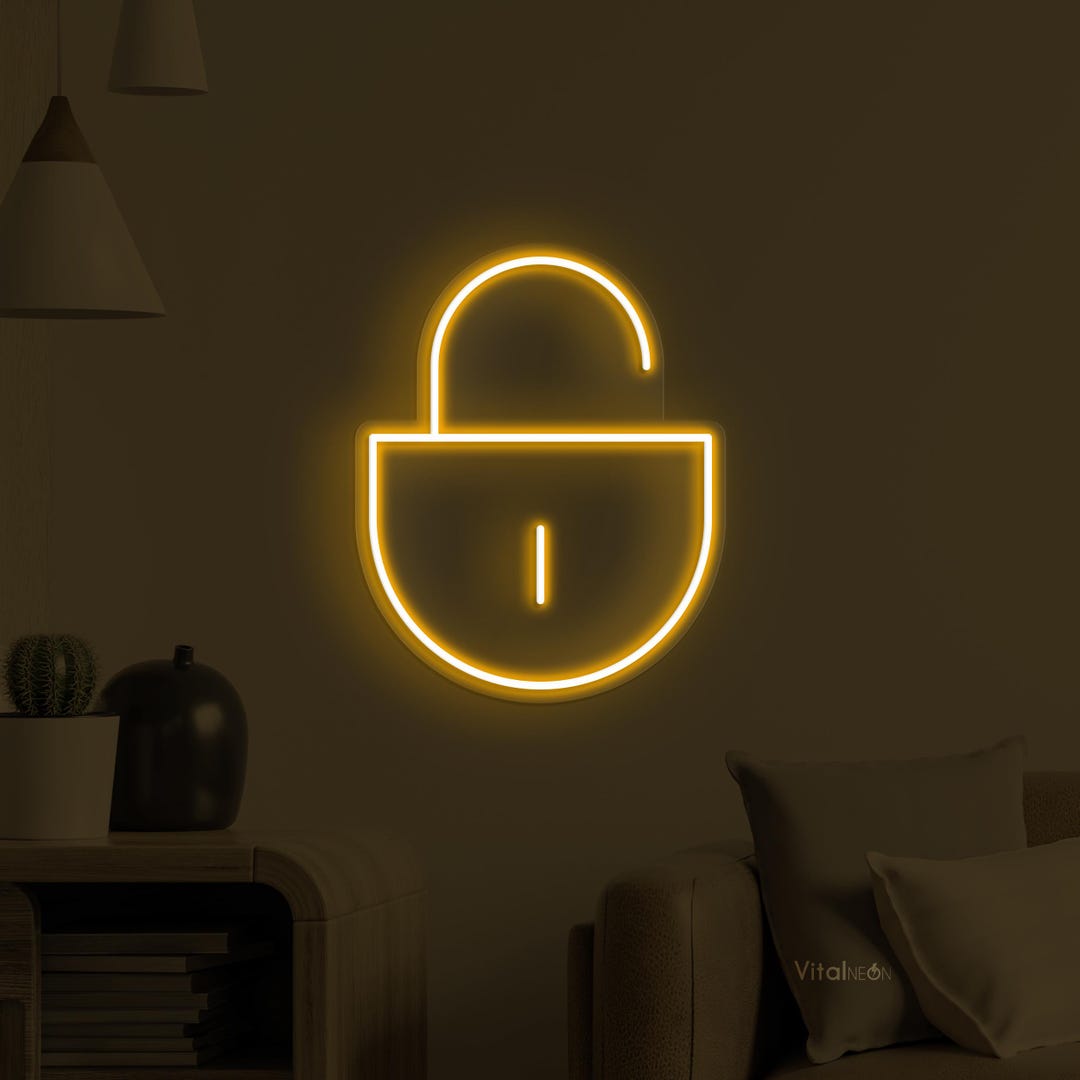 Lock Neon Sign, Unlocked LED Light, Lock Wall Art, Open Lock Wall Decor ...