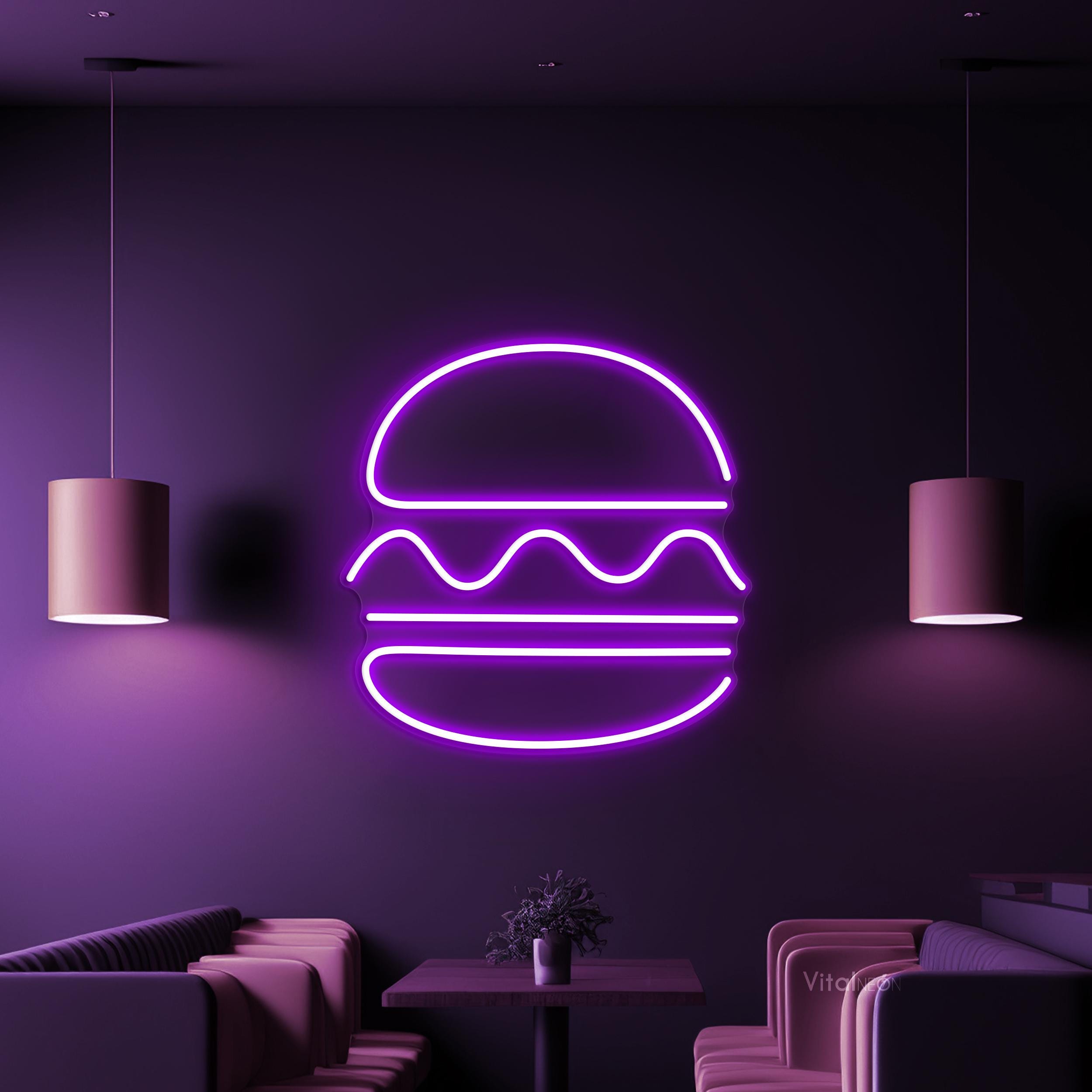 Burger Neon Sign, Burger LED Light, Fast Food Wall Decor, Kitchen Wall ...