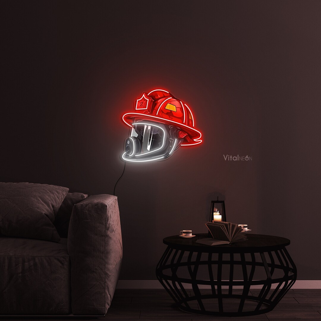 Firefighter Helmet Neon Sign, LED Neon Pop Art, USB Powered Neon Sign ...