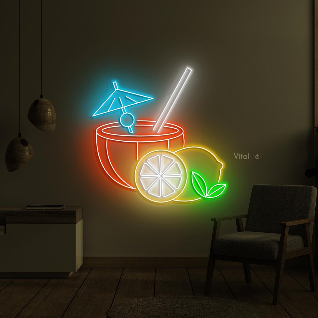 Cocktail Neon Sign, Tropical Drink LED Light, Cocktail LED Neon Art ...