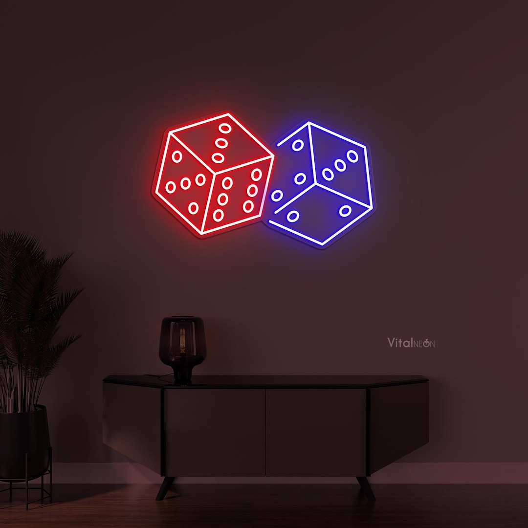 Dice Neon Sign, Dice LED Light, Ludo Dice Wall Decor, Game Room Wall ...