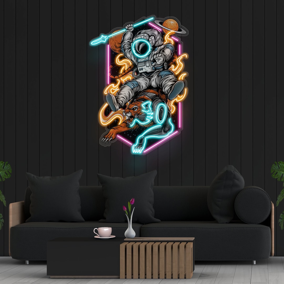 Astronaut Riding Space Tiger Neon Sign, Astronaut LED Light Wall Art ...