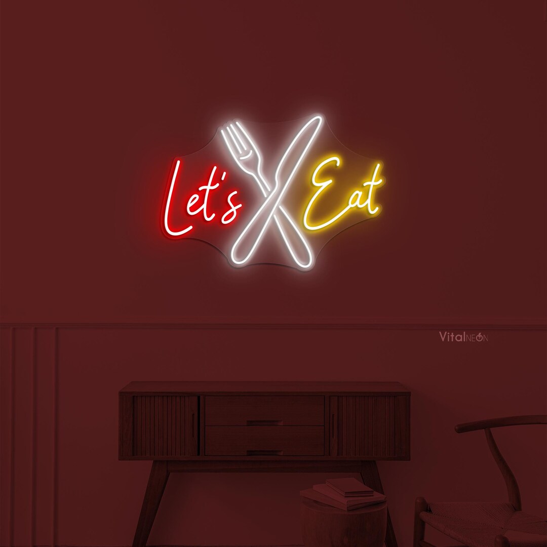 Let's Eat LED Neon Sign, Knife Fork Kitchen Dining Restaurant Cafe ...