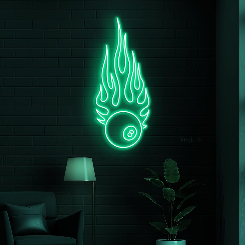 Flaming Ball Neon Sign LED Light Billiards Wall Art Gaming Zone Sport ...