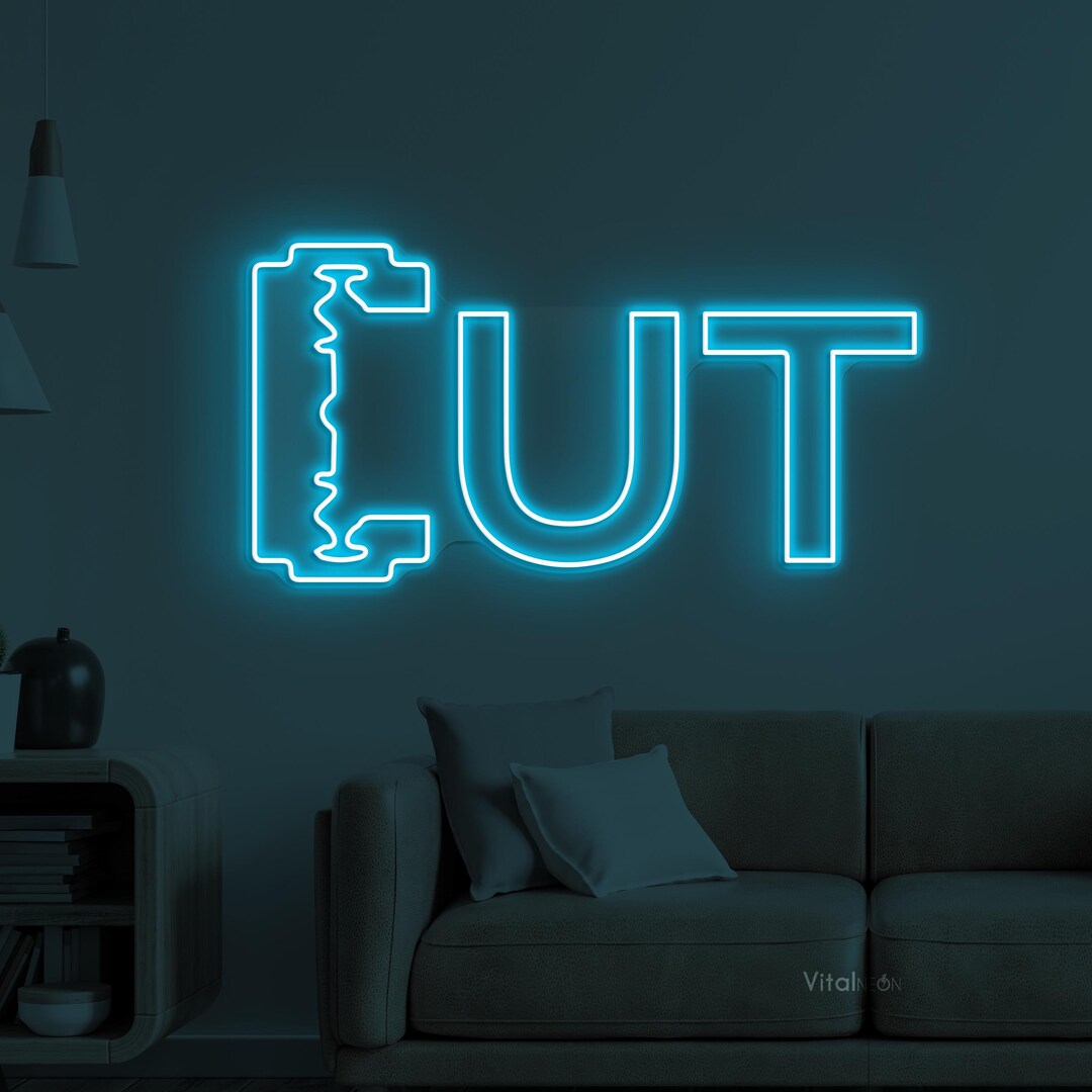 CUT Neon Sign, CUT Led Light, Razor Wall Decor, Barber Shop Wall Art ...
