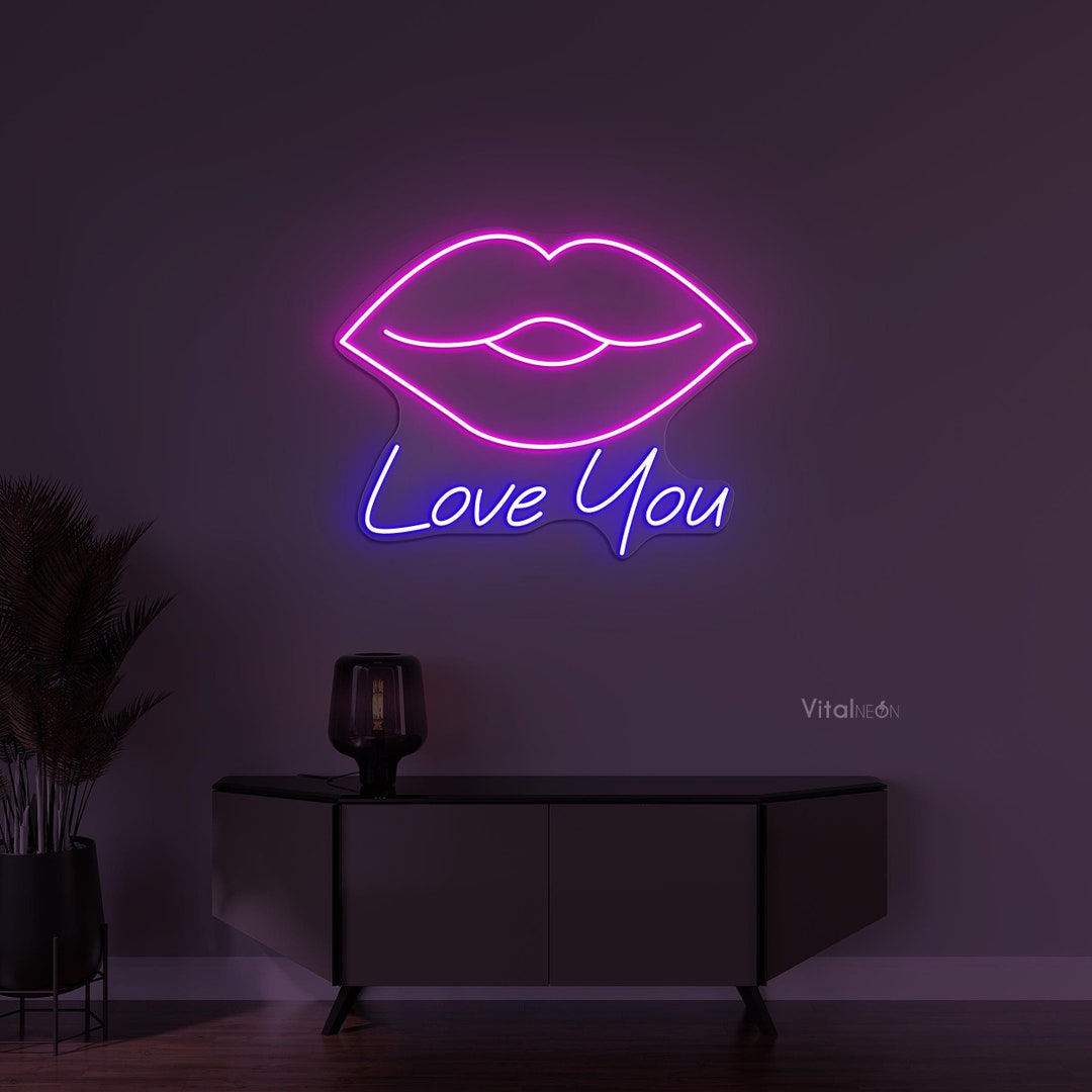 Lips With Love You Neon Sign, Lips With Love You LED Light, Love You ...