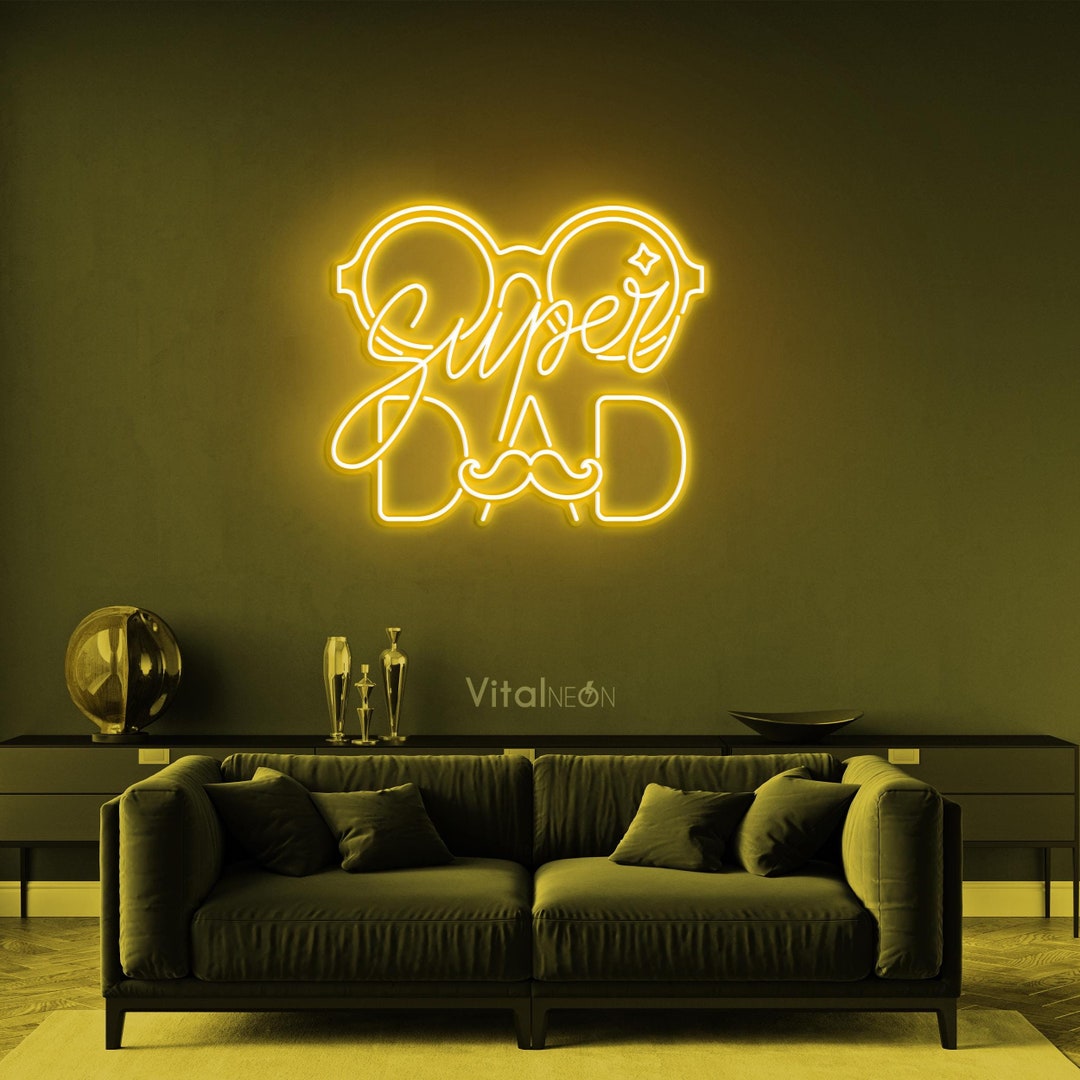 Super Dad Neon Sign, Super Dad LED Light, Moustache Dad Neon Art ...
