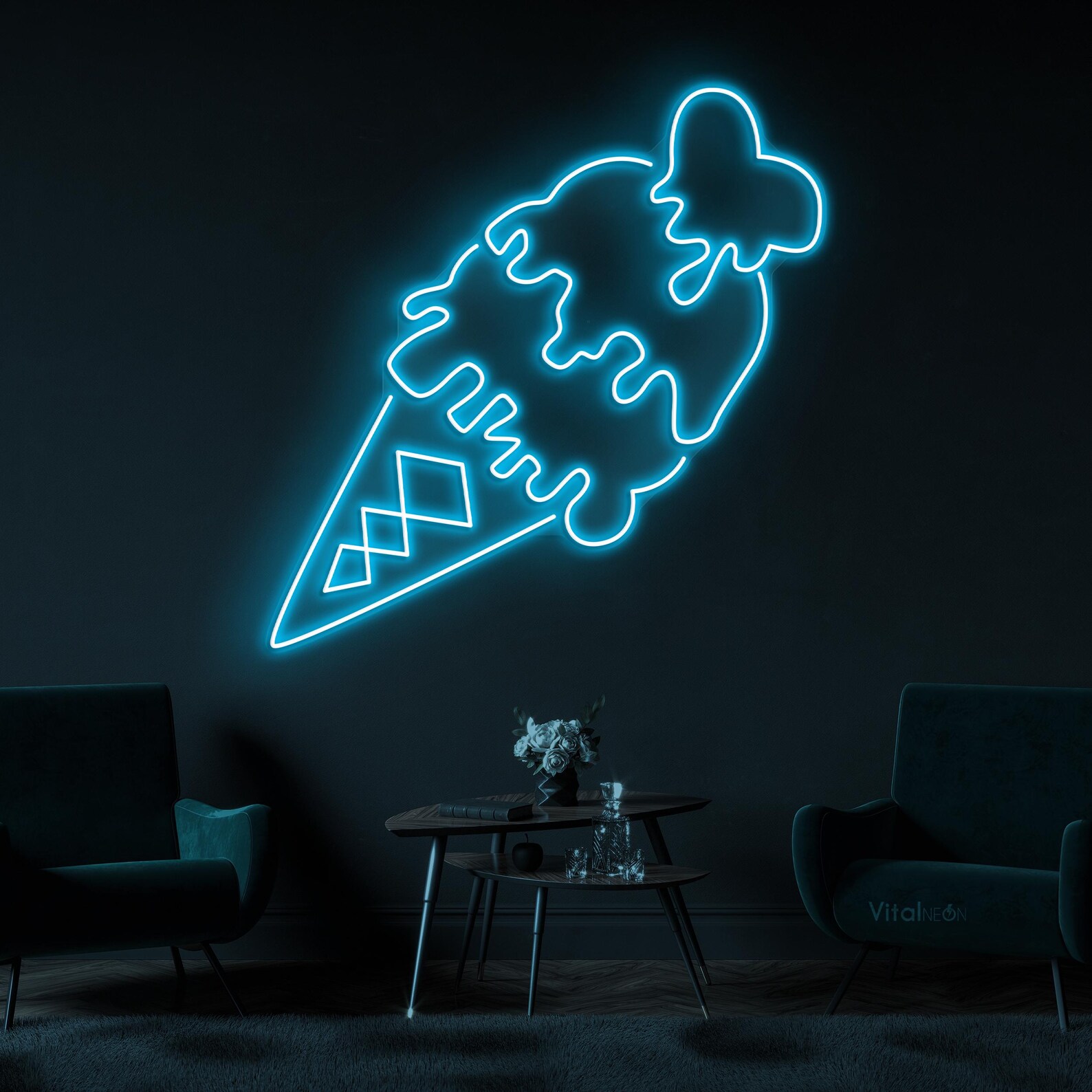 Cone Ice Cream Neon Sign, Heart Ice Cream LED Light, Sweet Shop Wall ...