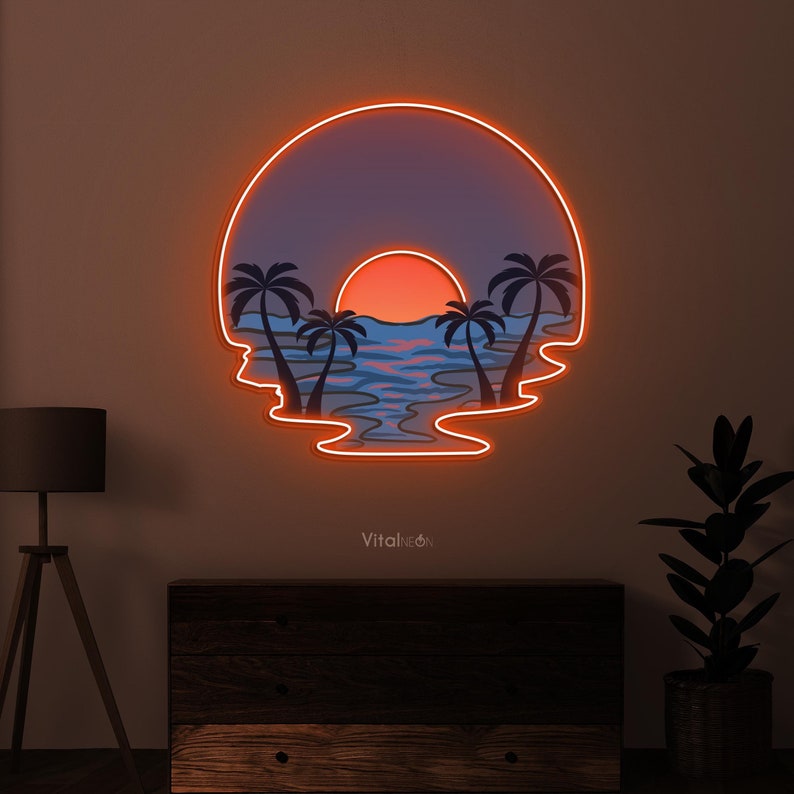Sea Sunset Neon Sign, Custom Sea Sunset Light, Sunset LED Pop Art, Sea ...