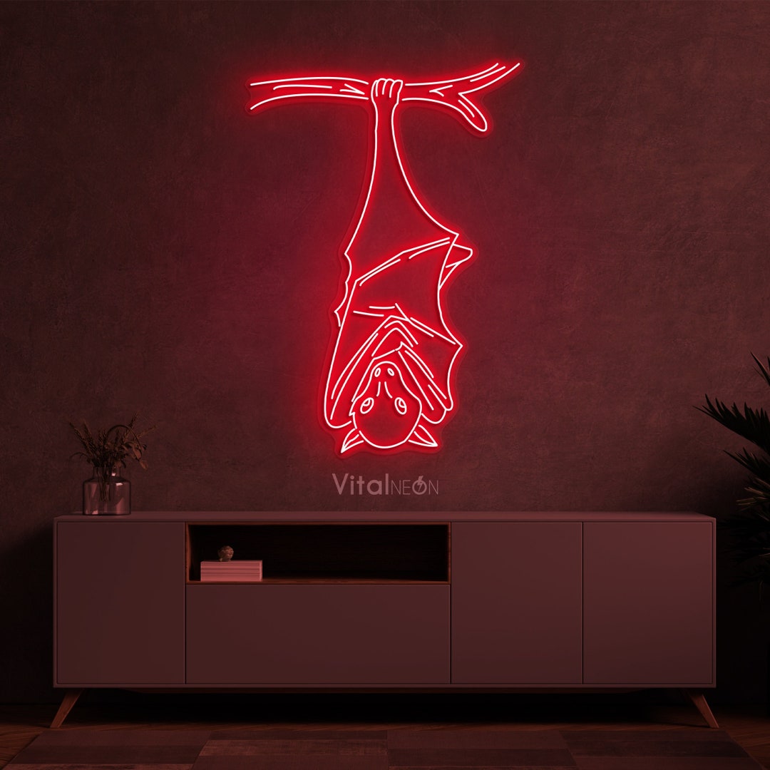 Bat on Branch LED Neon Sign, Upside Down Bedroom Bar Party Wall Decor ...