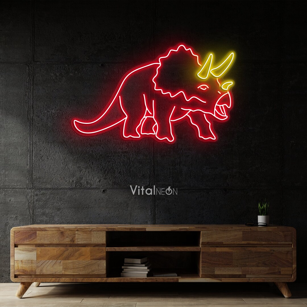 Dinosaur Triceratops Neon Sign, Dinosaur Neon Sign, Kids and Game Room ...