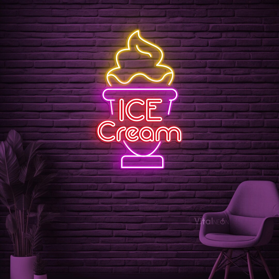 Ice Cream Neon Sign, Ice Cream LED Light, Sweet Dish Wall Decor, Ice ...