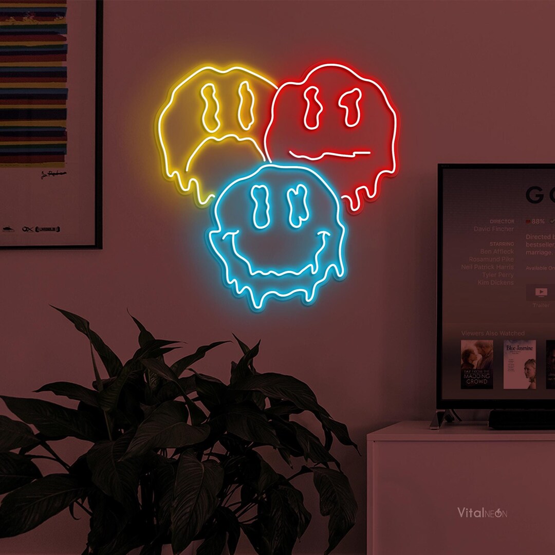 Melting Smiley Emoji Neon Sign, Three Drippy Emoji LED Light, Cute ...