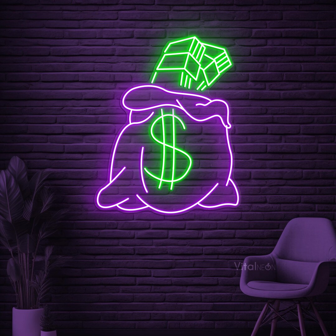 Money Bag Neon Sign, Money Bag LED Light, Dollar Money Bag Decor ...