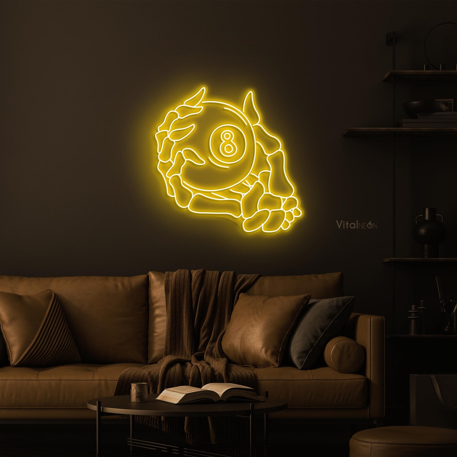 8‑ball Skeleton Hand LED Neon Sign for Game Room Wall and Billiard ...