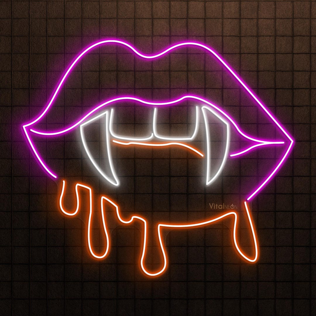 Vampire Fangs Lips LED Light Neon Sign, Goth Horror Spooky Game Room ...