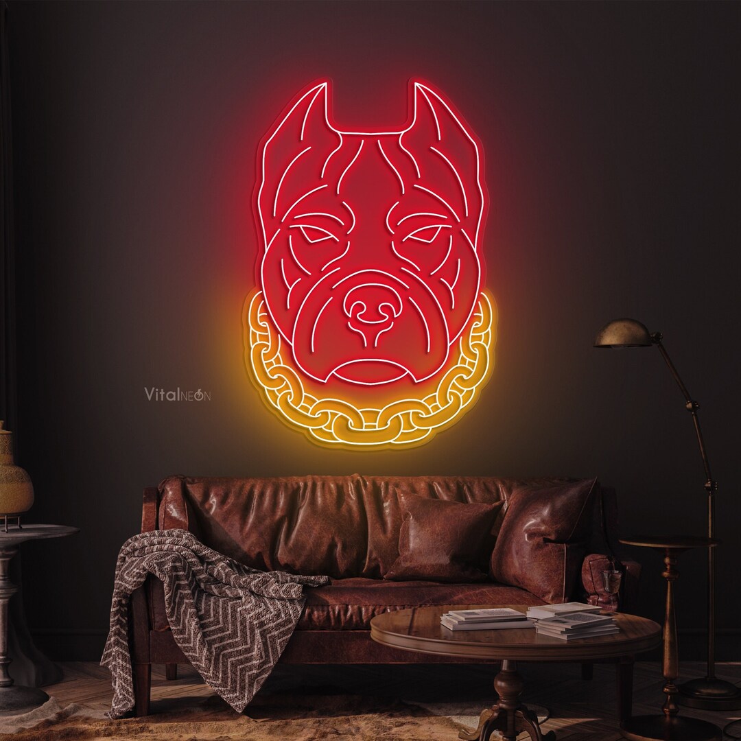 Pit Bull Dog Neon Light, American Pitbull Terrier Neon Art, Pet Room ...
