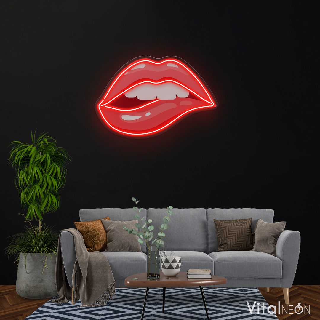Lips Neon Sign, Lips Sign, Red Lips, Acrylic Artwork Sign, LED Decor ...