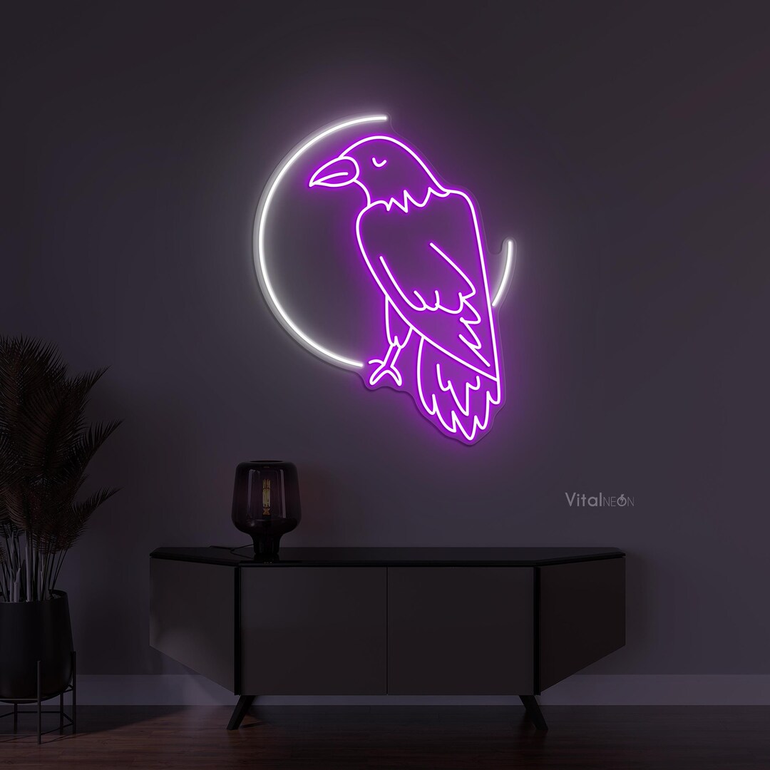 Raven Neon Sign, Raven LED Light, Crow Wall Decor, Birds Wall Art ...