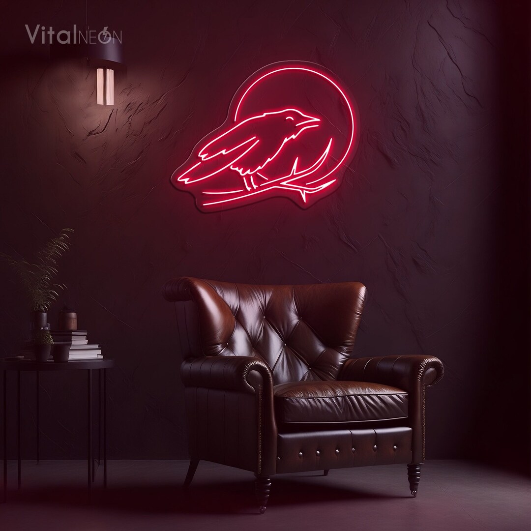 Crow Sitting on Branch Neon Sign, LED Neon Raven Wall Decor, Crow Light ...