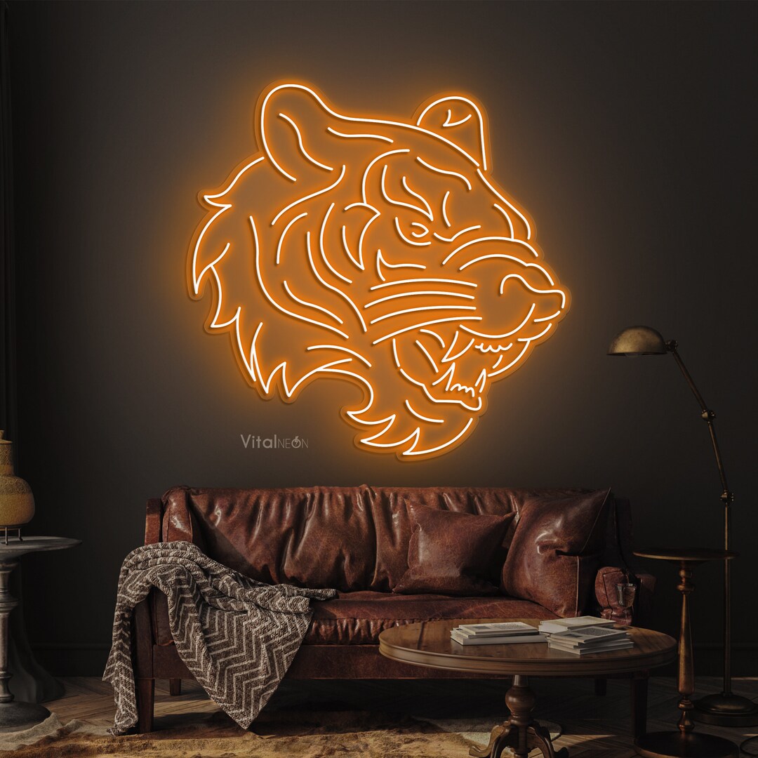 Tiger Head Neon Light, Tiger's Head on Fire Sign, Anime Style Tiger ...