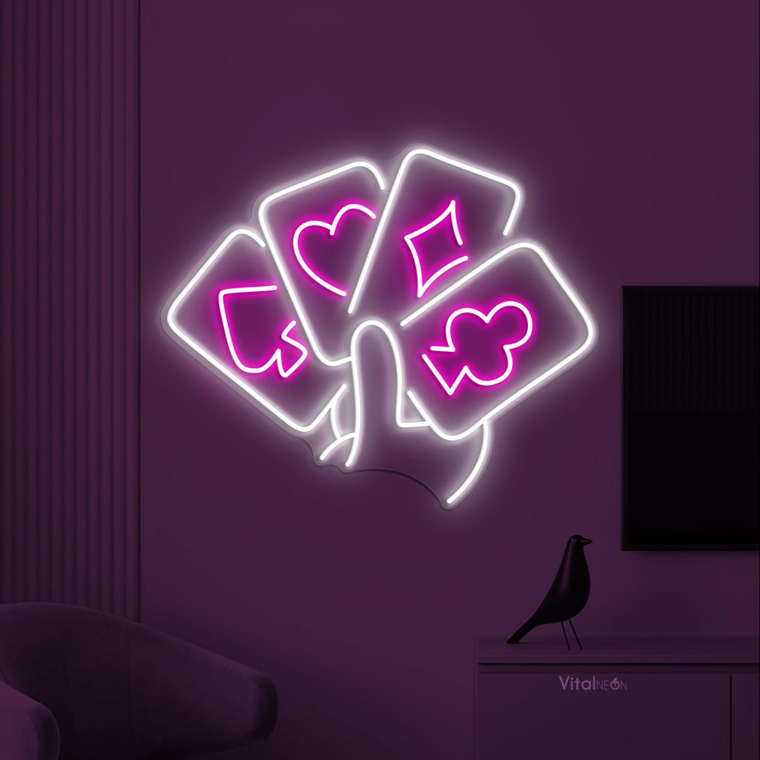 Poker Cards Neon Sign, Playing Cards LED Light, Casino Cards Wall Decor ...