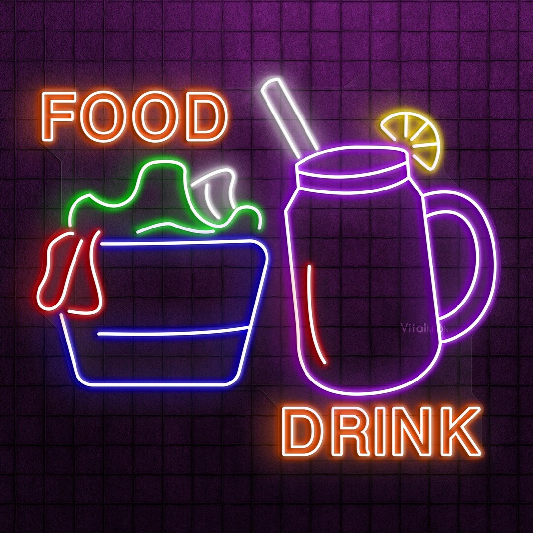 Food and Drink Neon Sign, Food Drink Led Light, Cafe & Bar Wall Decor ...