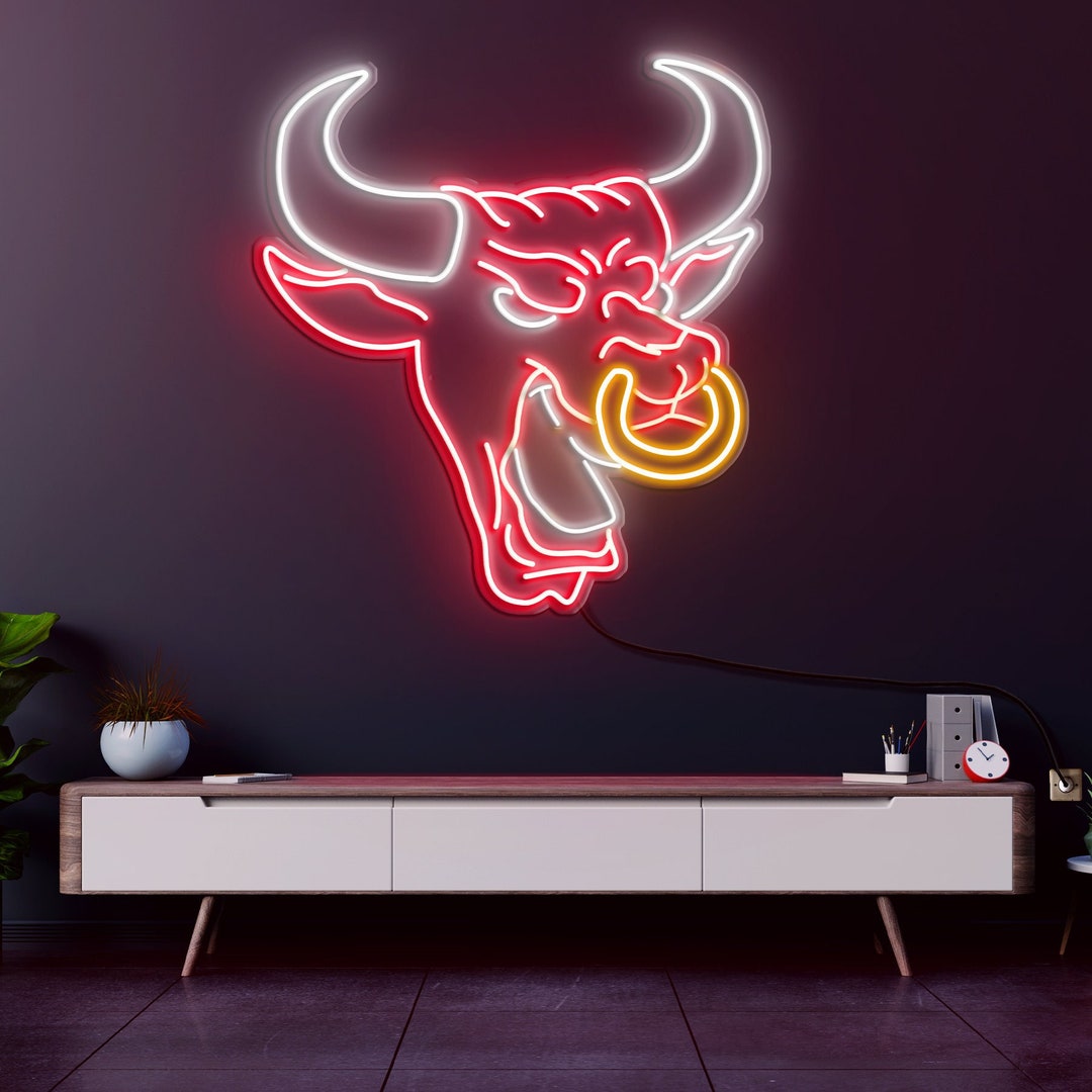Bull's Head Neon Sign, Unique Open Mouth Bull Head Sign, Cowboy Decor ...