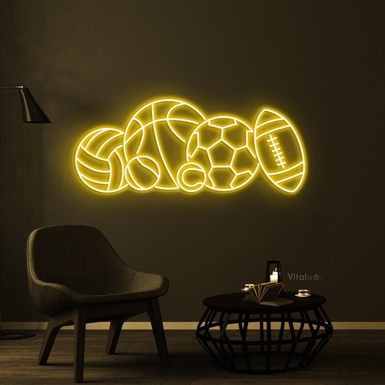 Multi Ball Neon Sign LED Light Soccer Basketball Volleyball Tennis ...