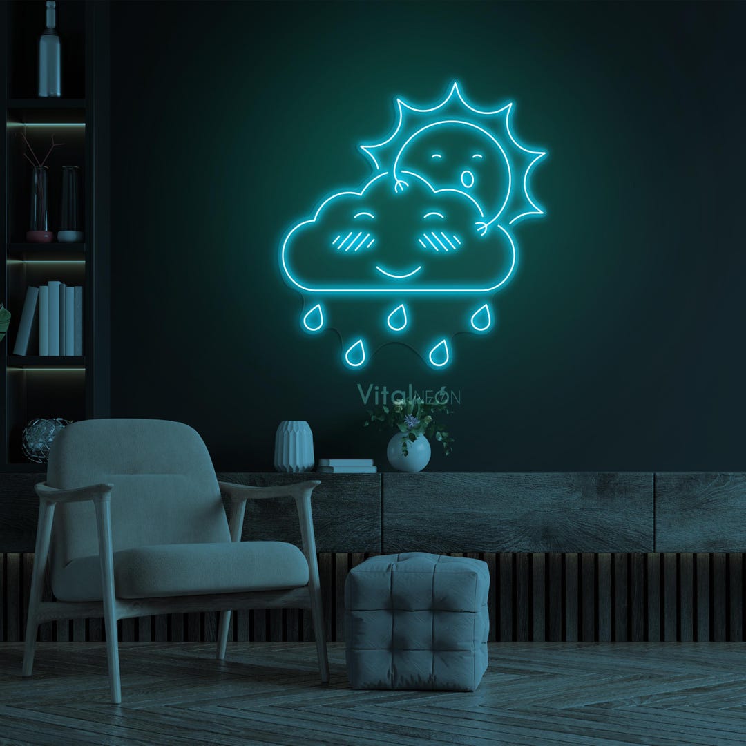 Smiling Sun and Cloud Neon Sign, Smiling Sun and Raining Cloud Sign ...