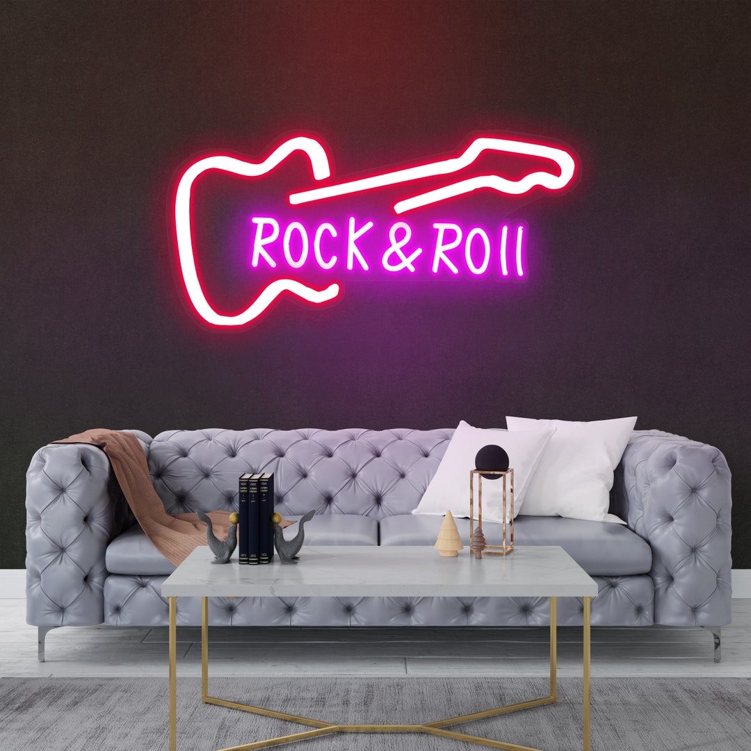 Rock & Roll Guitar LED Neon Sign Custom Light for Music - Etsy