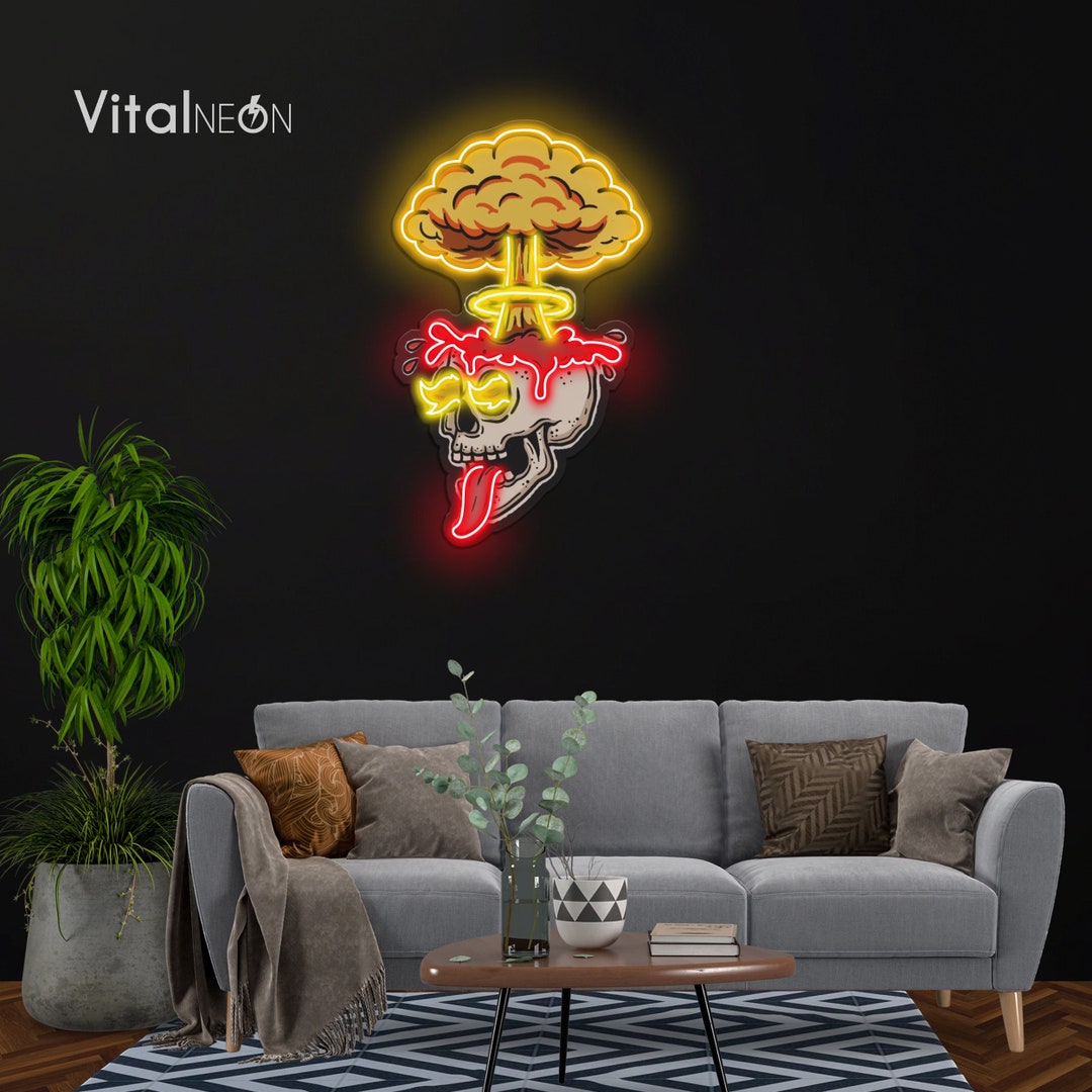 Skull Boom Neon Sign, Skull Pop Art for Game Room, Gothic Wall Art ...