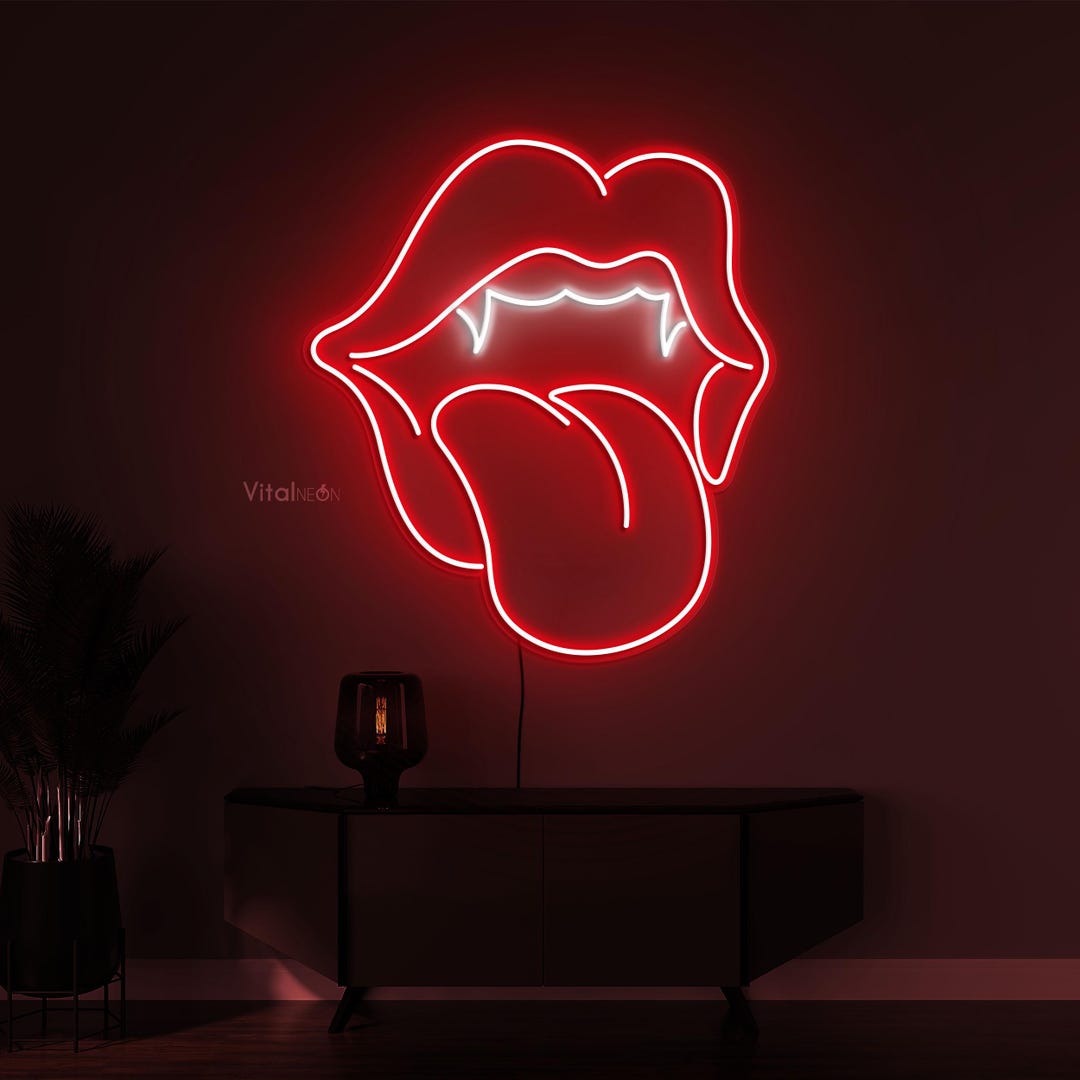 Lips Tongue Neon Sign, Lips Tongue LED Light, Vampire Kiss Neon Sign ...