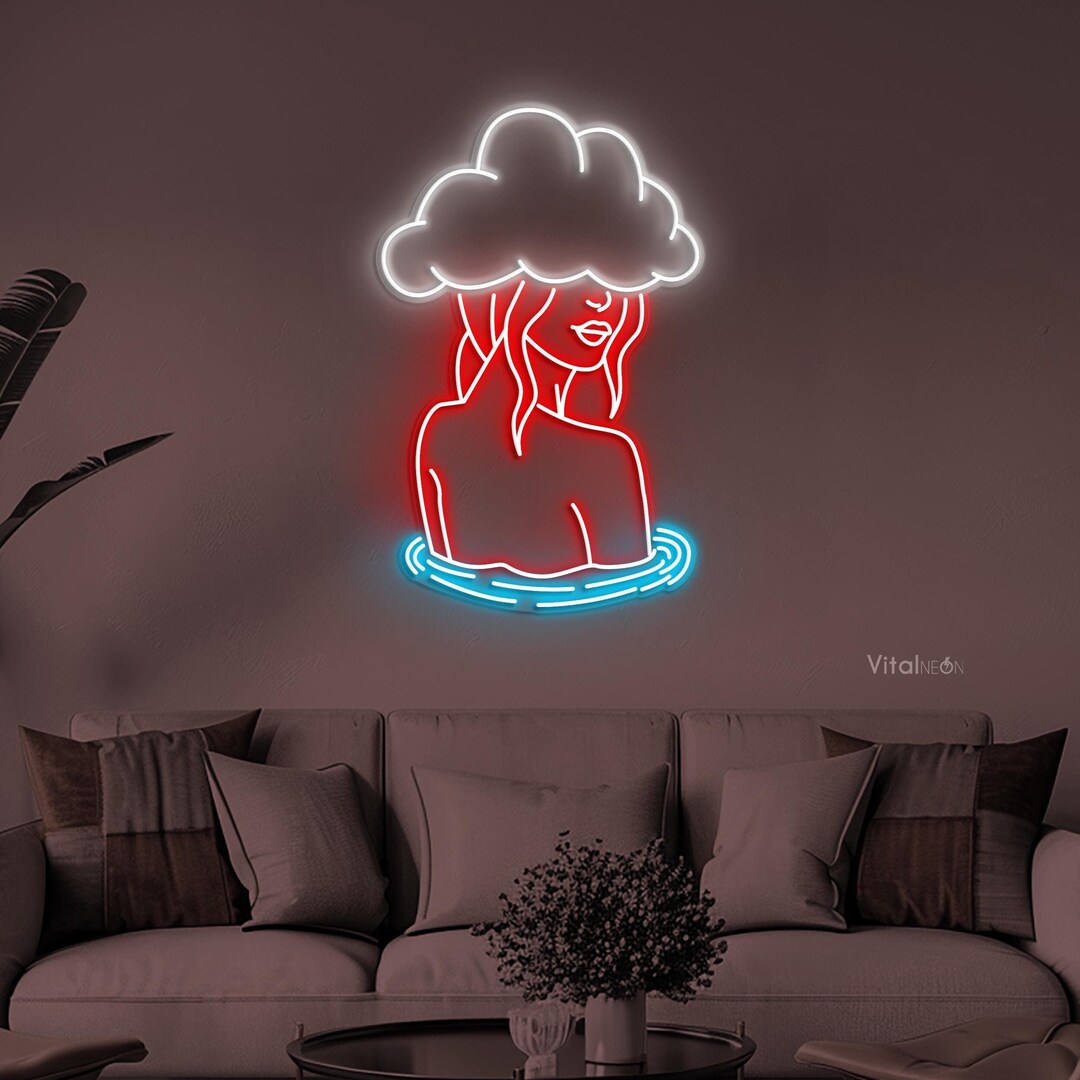 Cloud Woman Neon Sign, Cloud Woman LED Light, Cloud Wall Decor, Female in Cloud Art, Cloud Lover ...