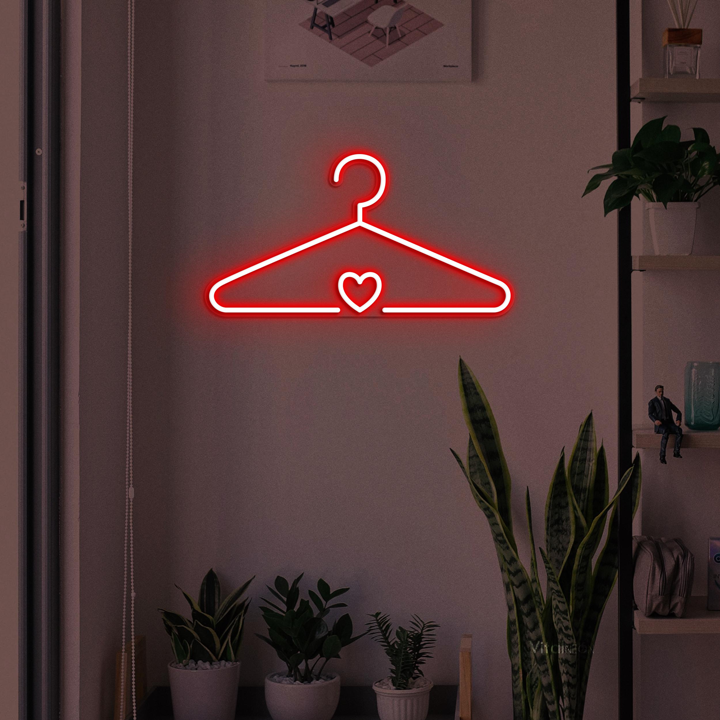 Hanger Neon Sign, Hanger LED Light, Heart Wall Art, Love Clothes Wall ...
