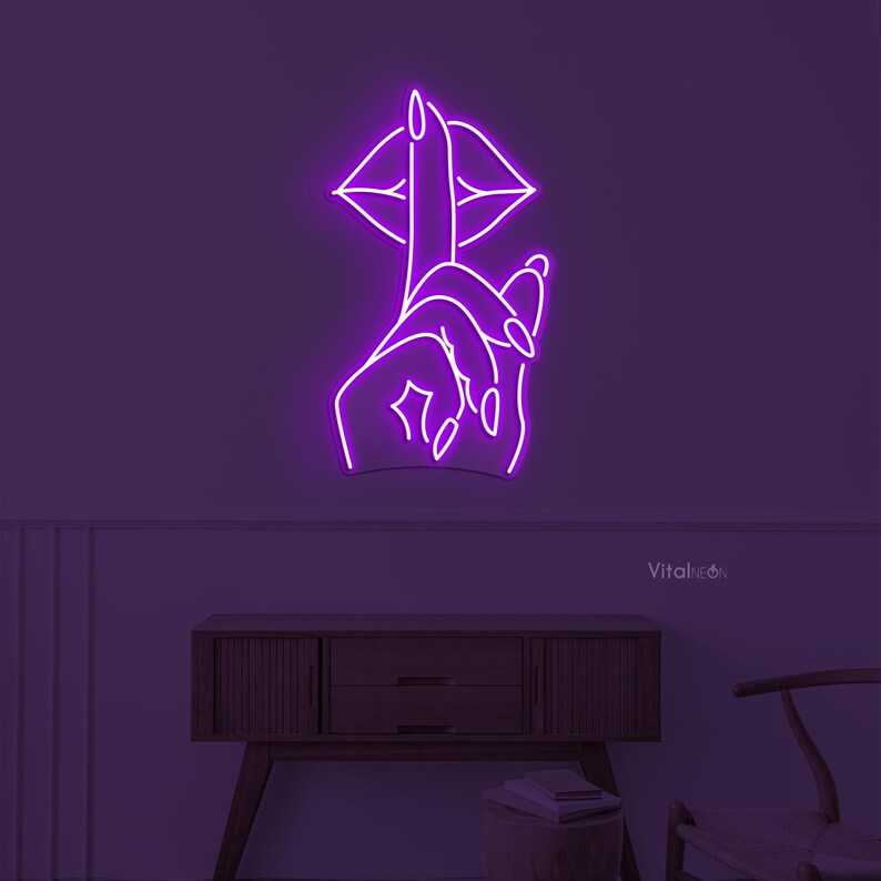 Shhh Face Neon Sign, Hand on Lips Wall Art, Quiet Silent LED Light ...