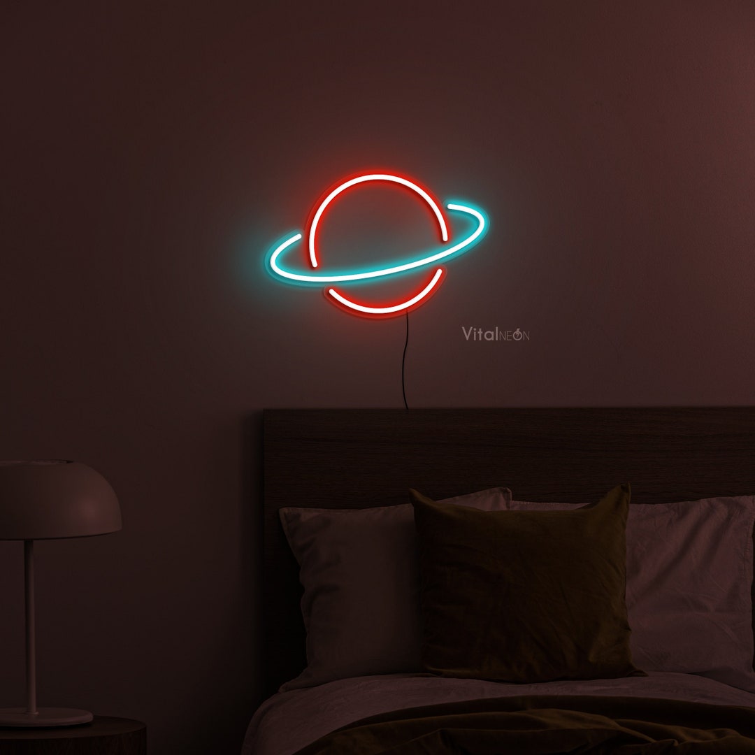 Saturn Planet Neon Sign, USB Light up Saturn Planet Wall Decor, Space ...
