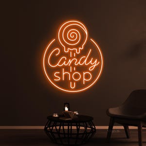 Candy Shop Neon Sign, Candy Shop LED Sign, Lollipop Candy Wall Decor ...