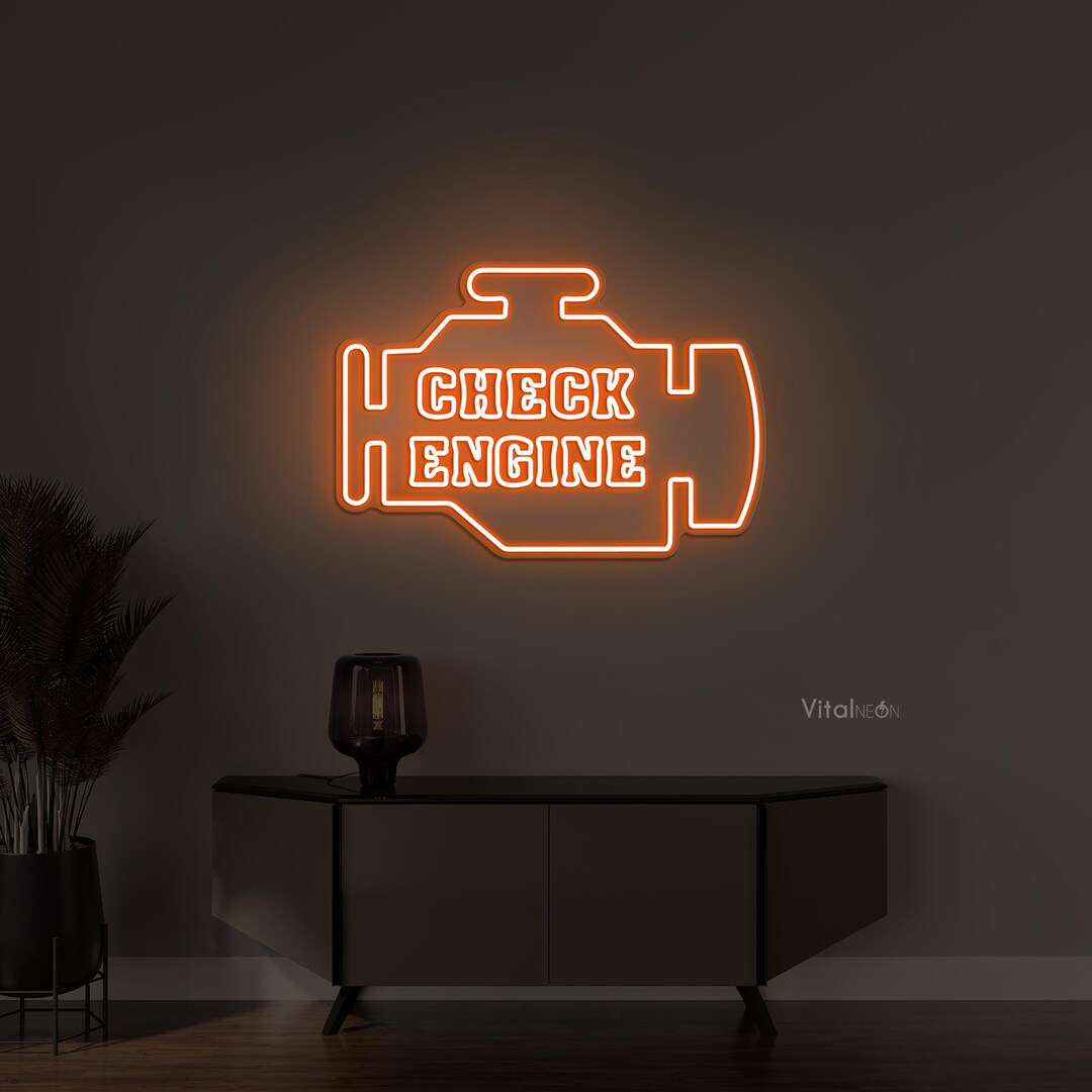Check Engine Neon Sign, Check Engine Light Sign, Engine Neon Wall Decor ...