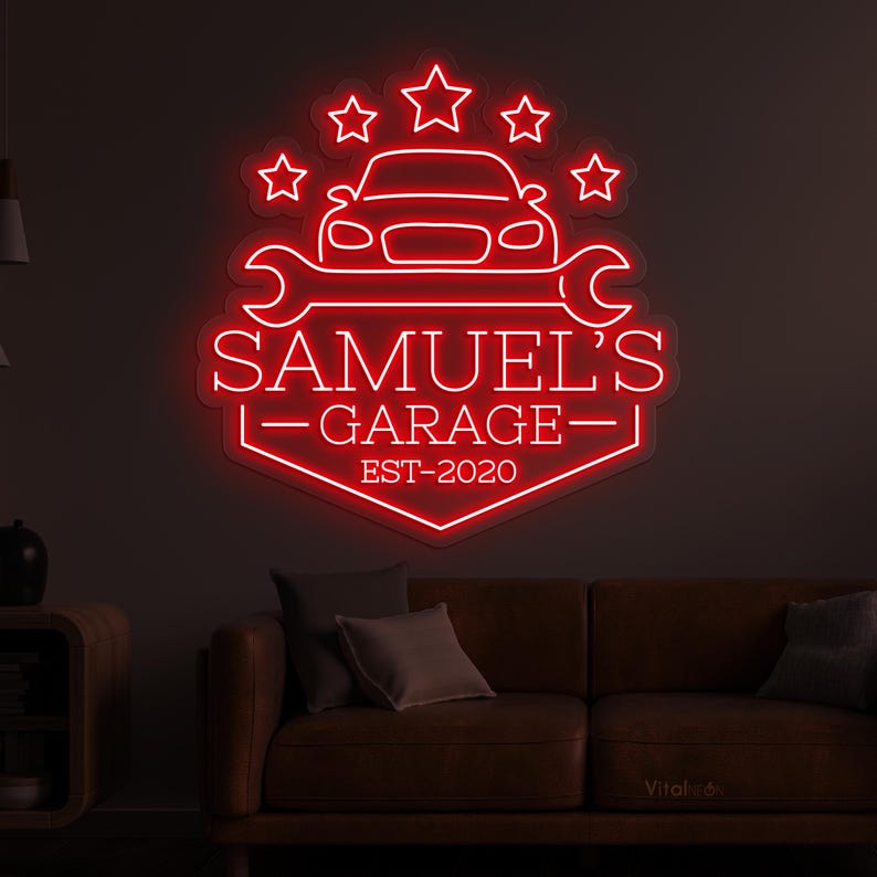 Custom Name Neon Sign 5 Star Garage Auto Shop Mechanic LED Workshop ...