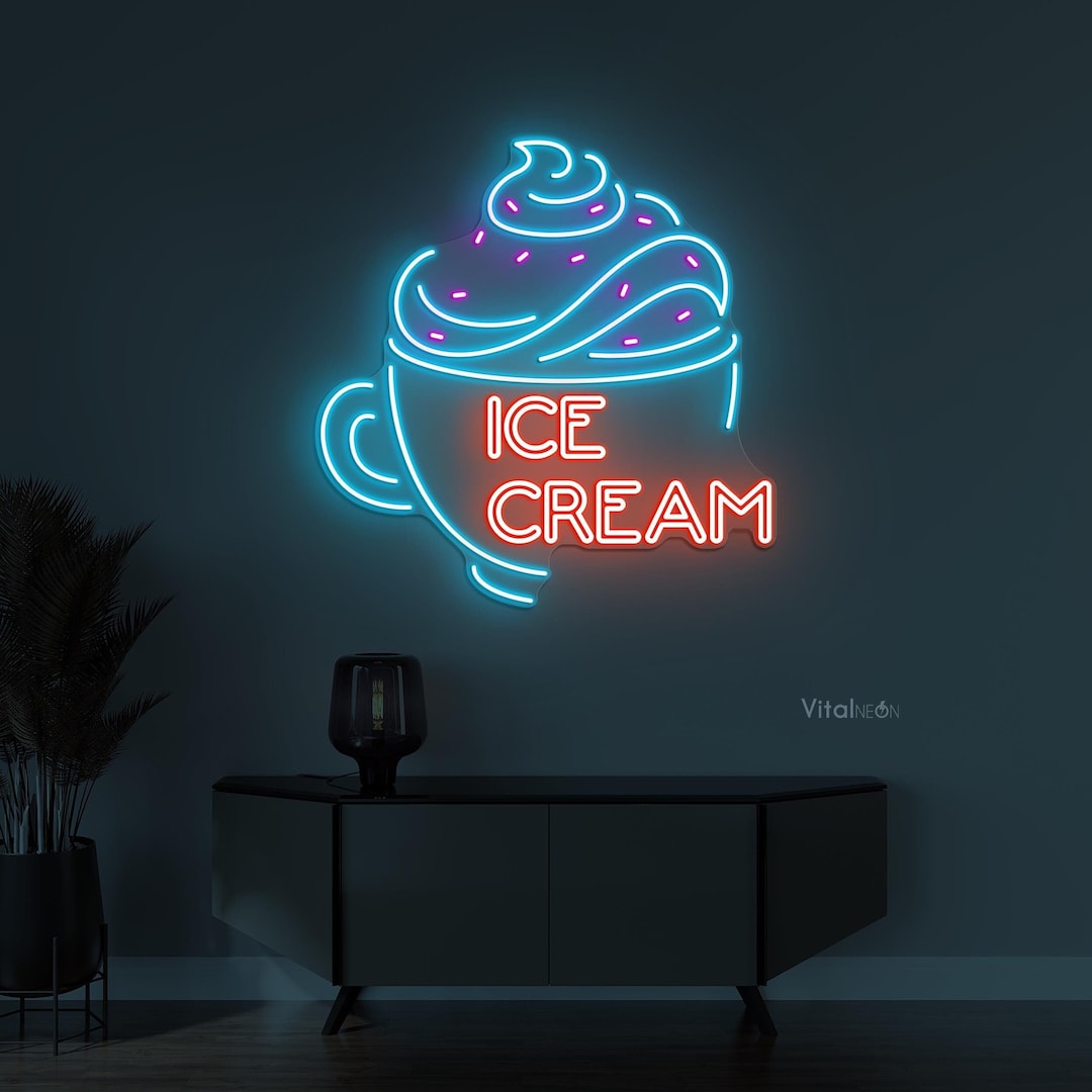 Ice Cream Neon Sign, Ice Cream Led Light, Ice Cream Cup Sign, Sweet ...