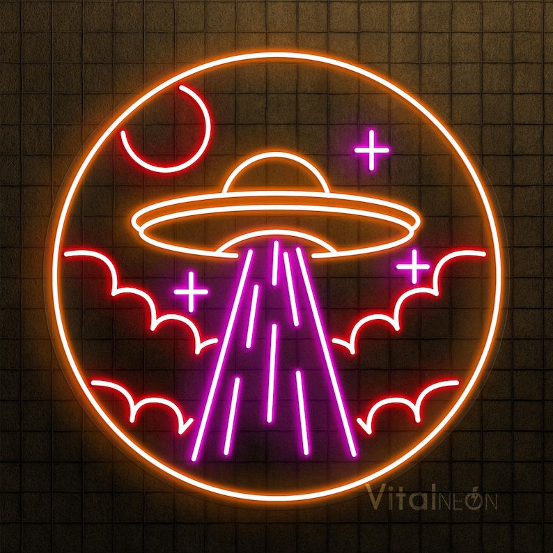 UFO Neon Sign LED Light Alien Spaceship Wall Art Game Room Party Gift ...