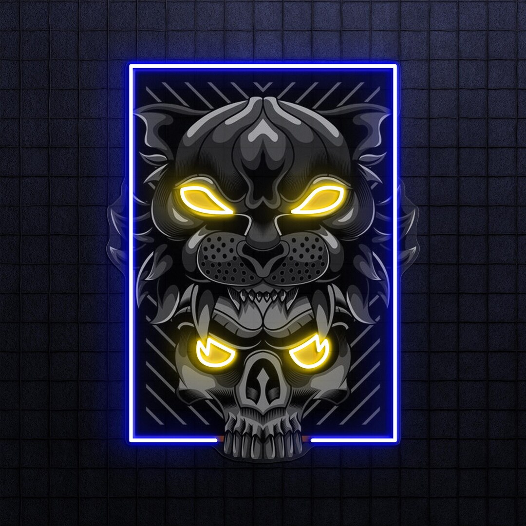 Panther Neon Sign, Panther Skull LED Pop Art, Roaring Big Cat & Skull ...