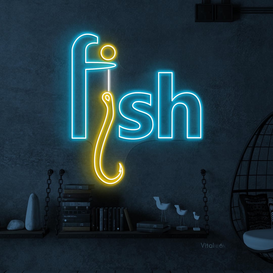 Fish Hook Logo LED Neon Sign, Fishing Shop Farms Wall Decor Lover - Etsy