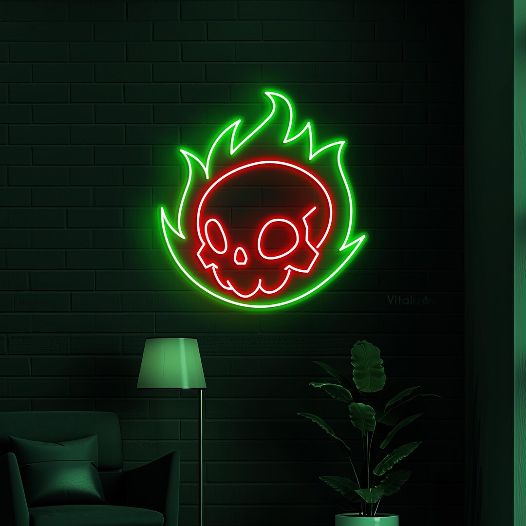 Flaming Skull Neon Sign LED Light Fire Wall Decor Game Room Grim Reaper ...