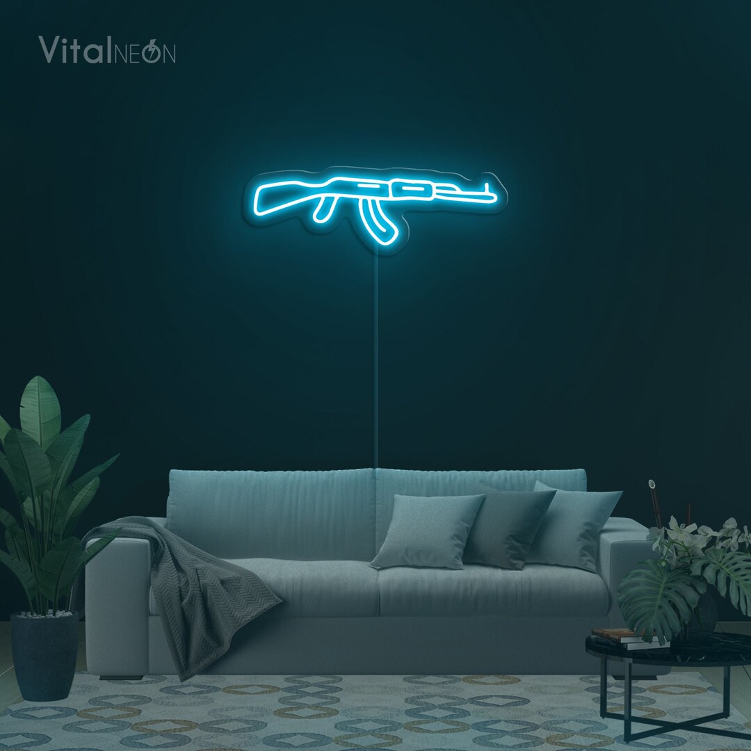 AK-47 Gun LED Neon Sign, Edgy Wall Decor, Unique Room Lighting ...