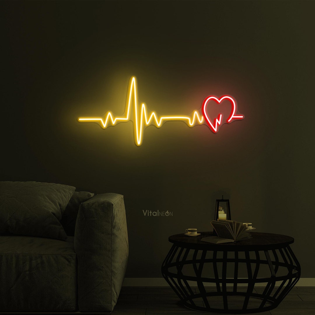 Heartbeat With Heart Neon Sign, Heartbeat With Heart LED Light ...